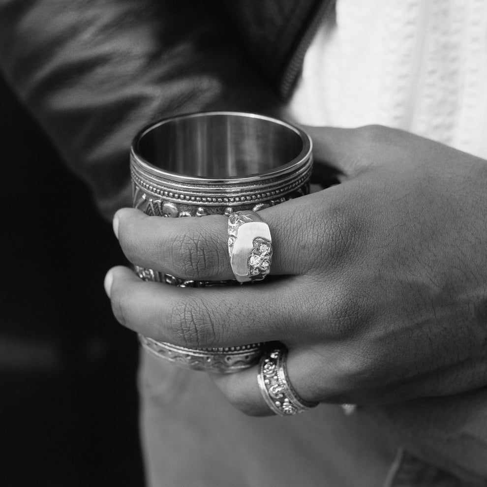 "Meltdown" Handcrafted Sterling Silver Men's Biker Ring – Clocks and ...