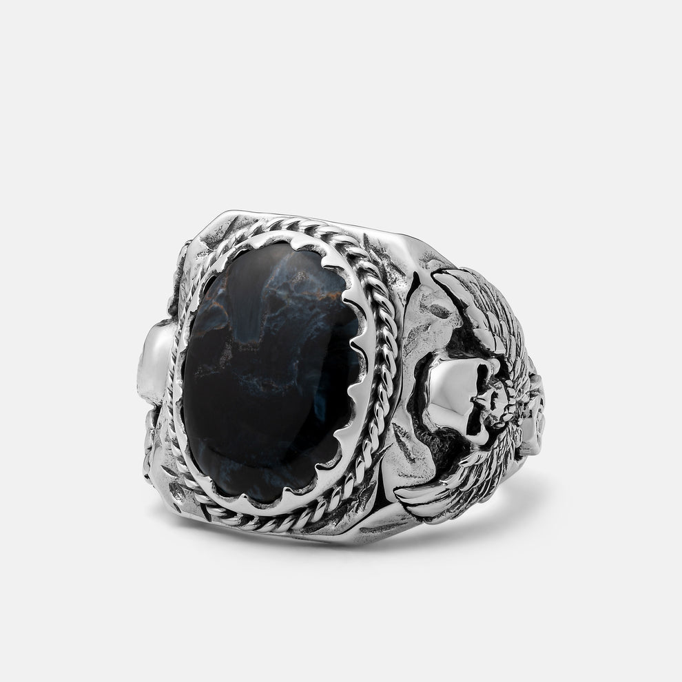 "Spectre x Blue Pietersite" Handcrafted Sterling Silver Men's Biker ...