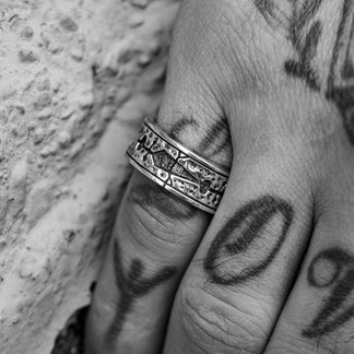 "Til Death" Handcrafted Sterling Silver Men's Biker Ring – Clocks and ...