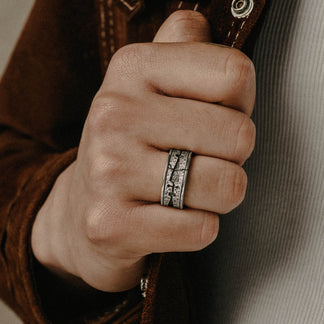 "Til Death" Handcrafted Sterling Silver Men's Biker Ring – Clocks and ...